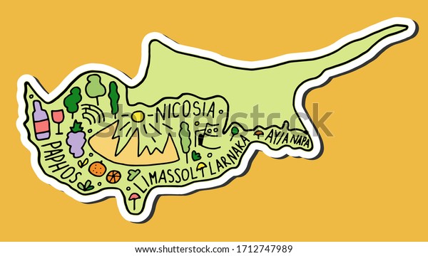 Colored Sticker Hand Drawn Doodle Cyprus Stock Vector (Royalty Free ...