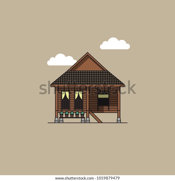 Colored Version Rumah Kampong Malaysian Traditional Stock Vector ...