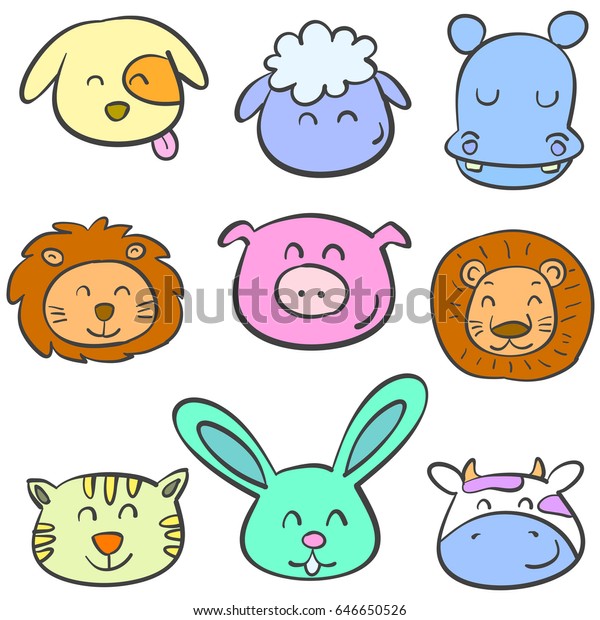 Colorful Animal Head Doodles Vector Illustration Stock Vector (Royalty ...