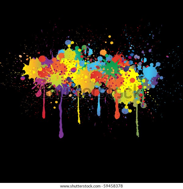 Colorful Bright Ink Splashes On Black Stock Vector (Royalty Free ...