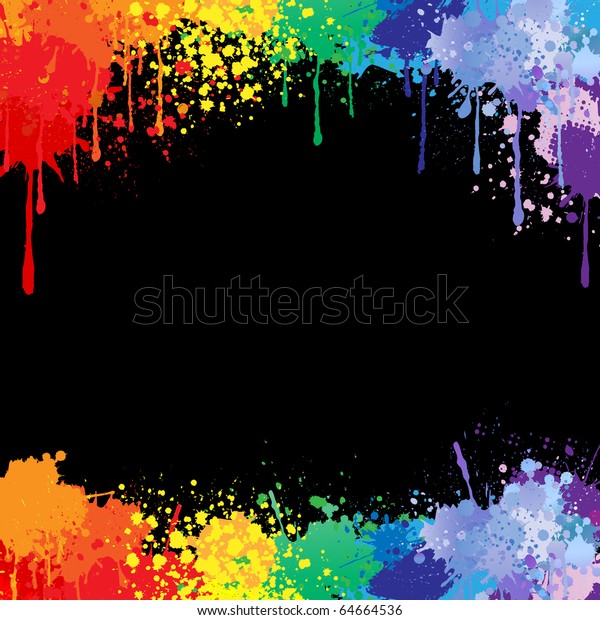 Colorful Bright Ink Splashes On Black Stock Vector (Royalty Free) 64664536