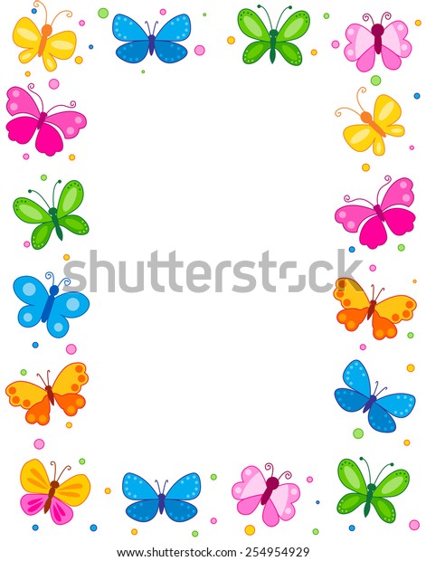 Vektor Stok Colorful Butterflies Border Frame Background (Tanpa Royalti ...