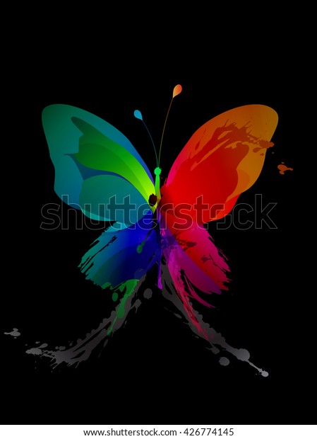 Colorful butterfly created from splash and colored objects.