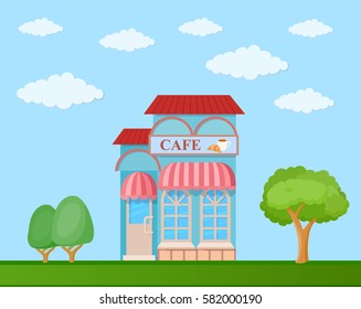 Colorful Cafe Front View On Nature Stock Vector (Royalty Free ...