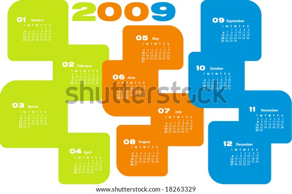 Colorful Calendar 2009 Stock Vector (Royalty Free) 18263329 | Shutterstock