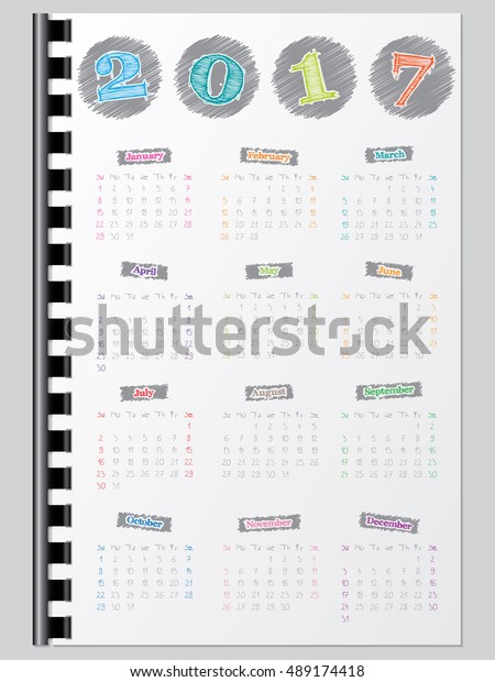 Colorful Calendar Design Scribbled Color Elements Stock Vector (Royalty ...