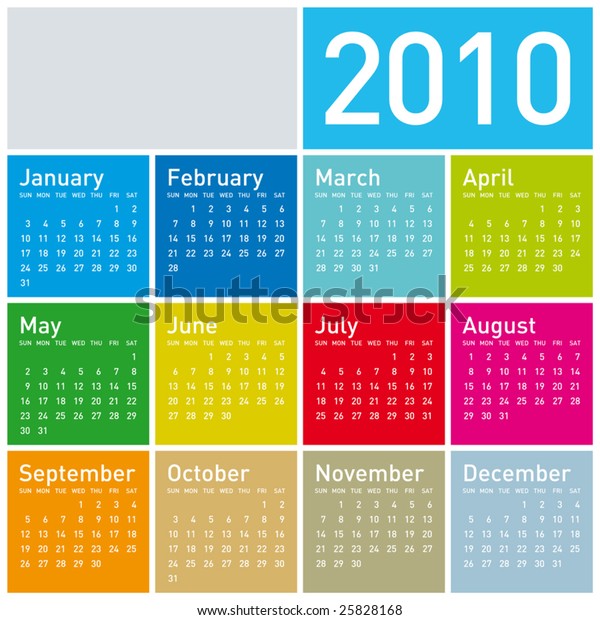 Colorful Calendar Year 2010 Vector Format Stock Vector (Royalty Free ...