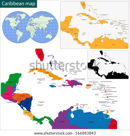 Colorful Caribbean Map Countries Capital Cities Stock Vector (Royalty ...