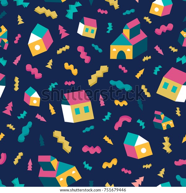Colorful Cartoon House Pattern Background Vector Stock Vector (Royalty ...