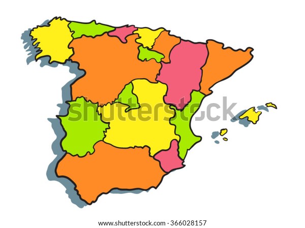 Colorful Cartoon Spain Map Stock Vector (Royalty Free) 366028157