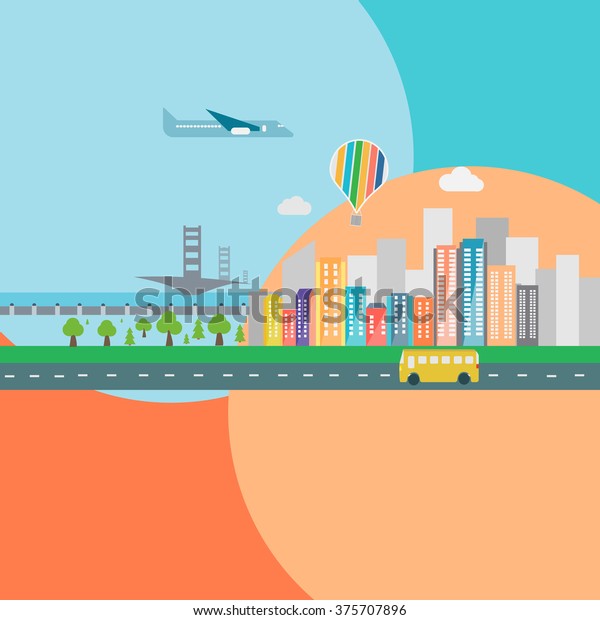 Colorful City Vector Graphics 스톡 벡터(로열티 프리) 375707896 | Shutterstock