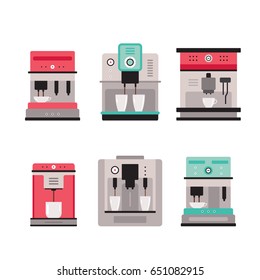 Colorful Coffee Machine Set Isolated On Stock Vector (Royalty Free ...