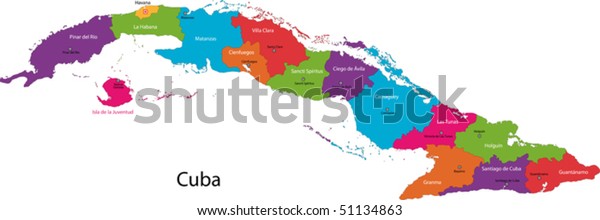 Colorful Cuba Map Provinces Capital Cities Stock Vector (Royalty Free ...