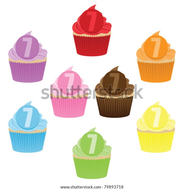 Colorful Cupcake Collection Number 7 On Stock Vector (Royalty Free ...