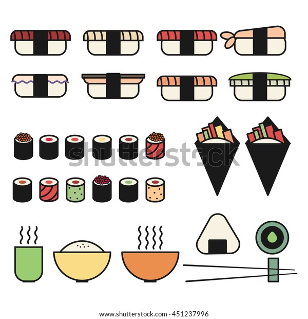 Colorful Cute Food Vector Icons Collection Stock Vector (Royalty Free ...