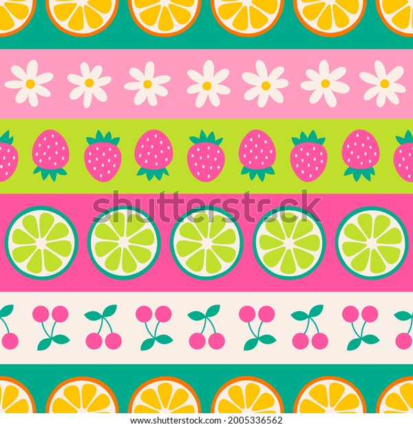 Colorful Cute Fruit Flower Seamless Pattern Stock Vector (Royalty Free ...