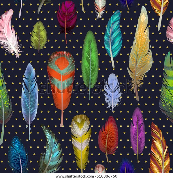 Colorful Detailed Bird Feathers Pattern Watercolor Stock Vector ...