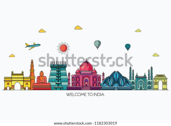 Colorful Detailed India Skyline Travel Tourism Stock Vector (Royalty ... Colorful Detailed India Skyline Travel Tourism Stock Vector (Royalty ...