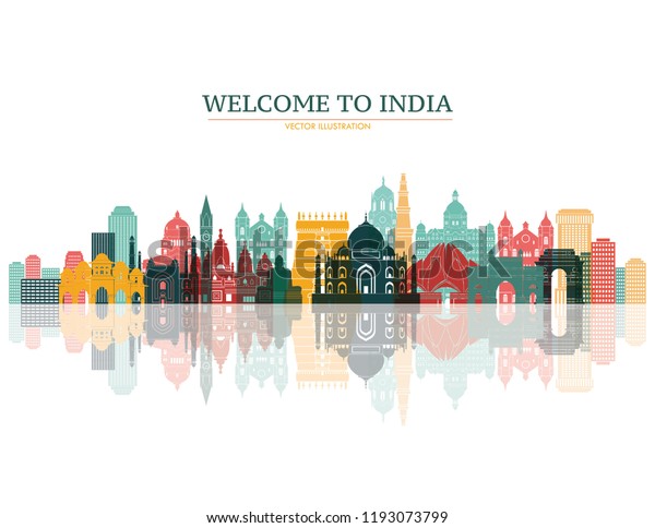 Colorful Detailed India Skyline Travel Tourism Stock Vector (Royalty ... Colorful Detailed India Skyline Travel Tourism Stock Vector (Royalty ...