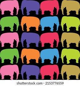 Colorful Elephants Pattern On Black Background Stock Vector (Royalty ...