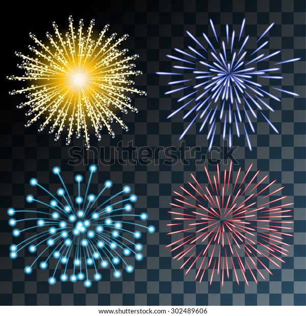 Colorful Fireworks On Transparent Background Set Stock Vector (Royalty ...