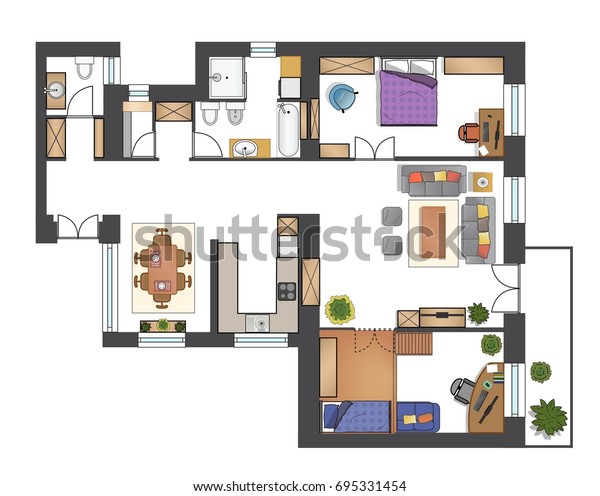 Colorful Floor Plan House Stock Vector (Royalty Free) 695331454 ...