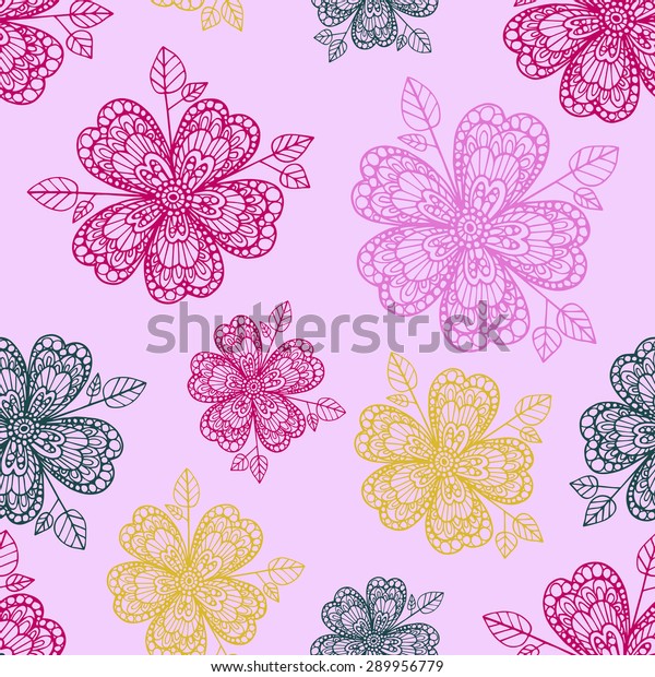 Colorful Floral Pink Seamless Pattern Hand Stock Vector (Royalty Free ...