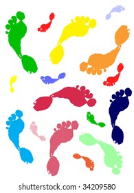 Colourful Human Foot Prints On White Stock Illustration 108569357
