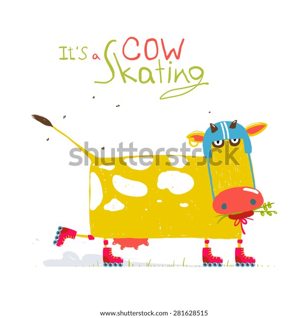 Colorful Fun Cartoon Roller Skating Cow Wearing Helmet for Kids ...
