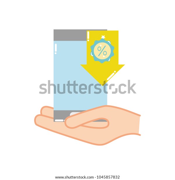 Colorful Hand Arrow Down Label Percent Stock Vector (Royalty Free ...
