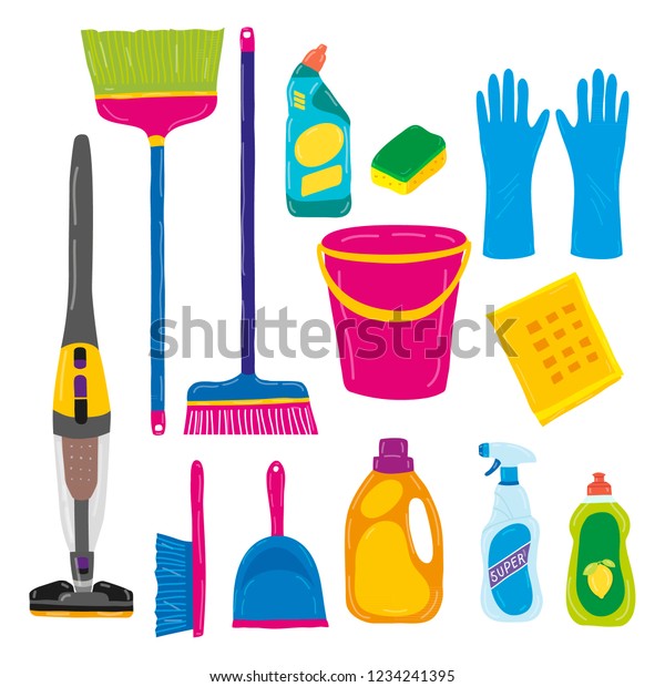 Colorful Handdrawn Isolated Vector Illustration Cleaning Stock Vector ...