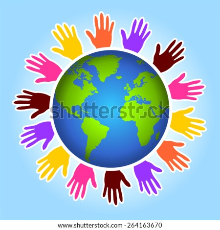 Colorful Hands Around Globe Vector de stock (libre de regalías ...