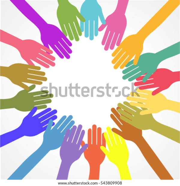 manos coloridas formando un círculo: vector de stock (libre de regalías ...