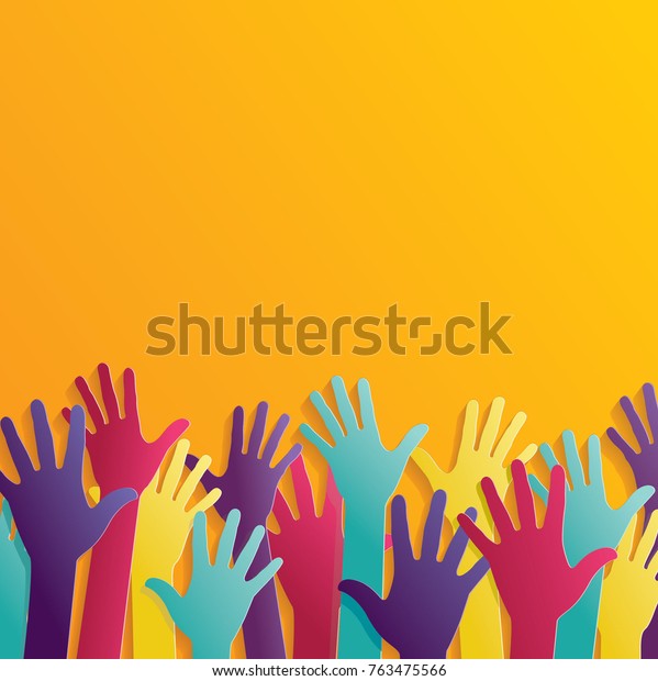 Vector de stock (libre de regalías) sobre Manos coloridas hacia arriba ...