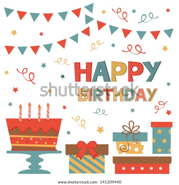 Colorful Happy Birthday Elements Collection Stock Vector (Royalty Free ...