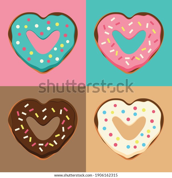 Colorful Heart Shaped Donuts Vector Illustration Stock Vector (Royalty ...
