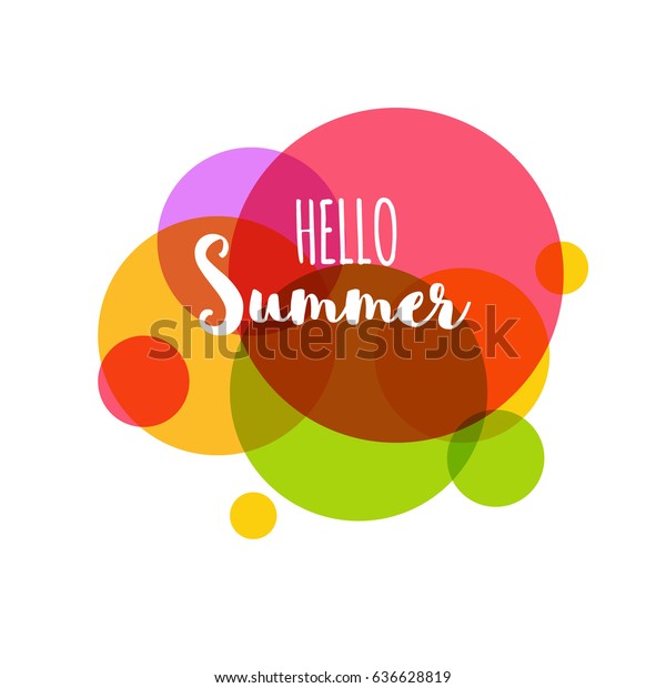 Colorful Hello Summer Banner Design Round: เวกเตอร์สต็อก (ปลอดค่า ...