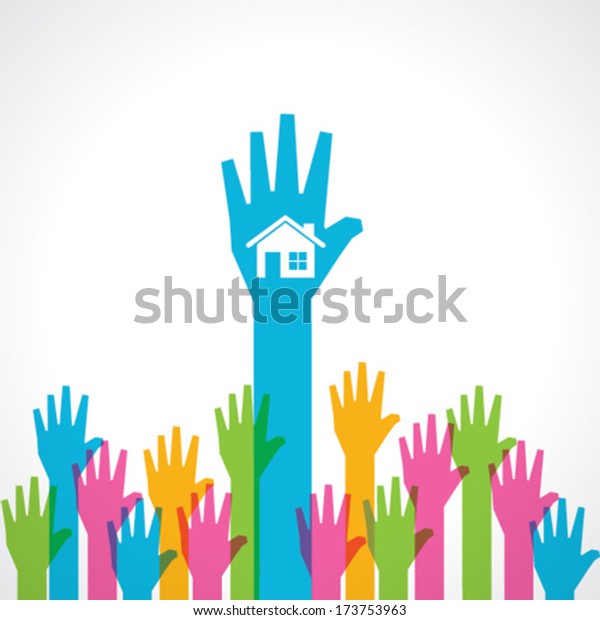 Colorful Helping Hand Background Home Icon Stock Vector (Royalty Free ...