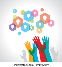 Colorful Helping Hand Background Lightbulb Stock Stock Vector (Royalty ...