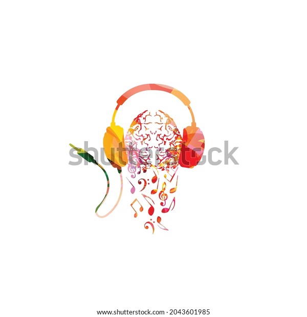 Colorful Human Brain Musical Notes Headphones Stock Vector (Royalty ...