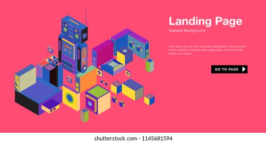 Colorful Isometric 3d Website Background Template Stock Vector (Royalty ...