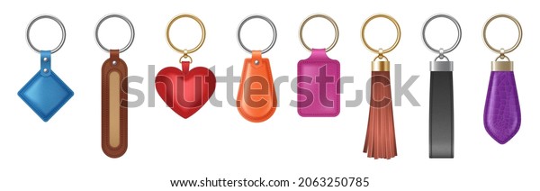 Colorful Leather Keychain Different Shapes Metal Stock Vector (Royalty ...