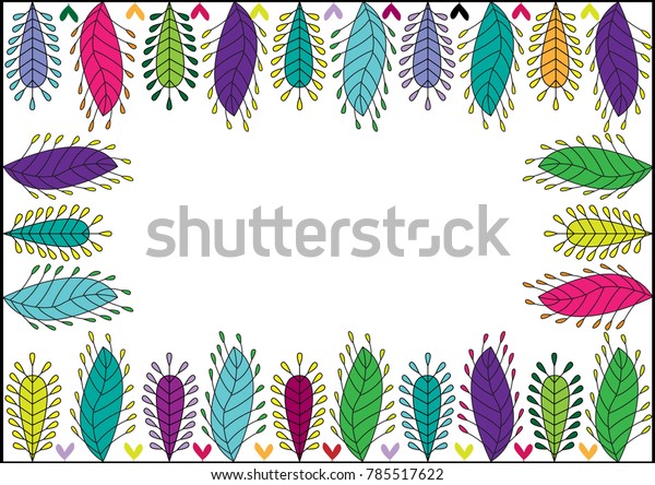 Colorful Leaves Frame Background Design Illustrationtextile Stock ...