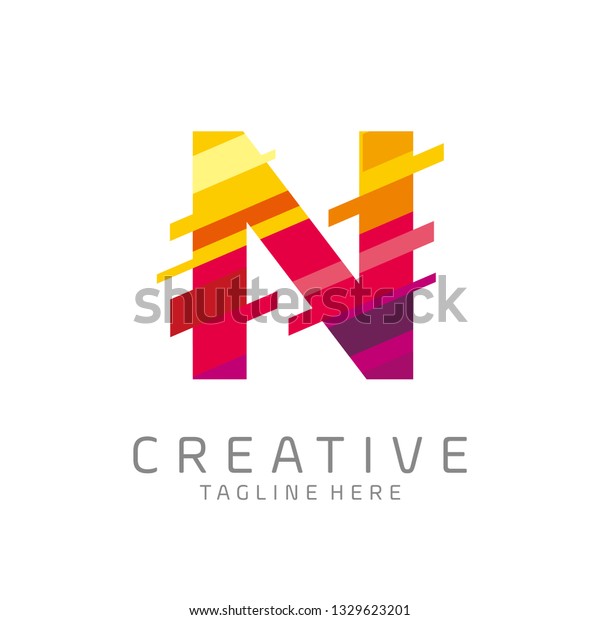 Colorful Letter N Tech Logo Design: vector de stock (libre de regalías ...