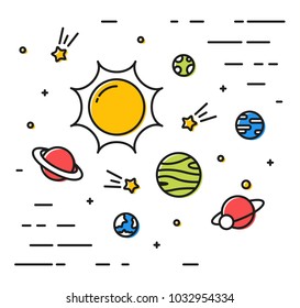 Colorful Linear Space Planets Linear Simple Stock Vector (Royalty Free ...
