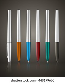 Colorful Metallic Ball Pens Vector Illustration: vector de stock (libre ...