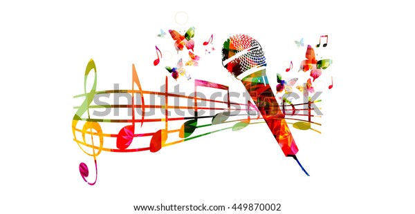 Colorful Music Background Microphone Music Notes Stock Vector (Royalty ...