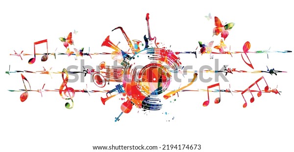 Colorful Musical Poster Musical Instruments Notes Stock Vector (Royalty ...
