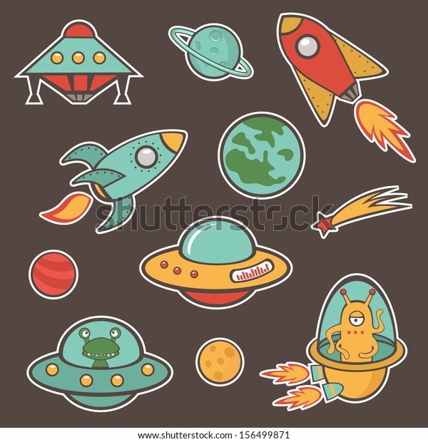 Colorful Outer Space Stickers Collection Stock Vector (Royalty Free ...