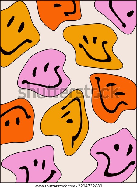 Colorful Poster Distorted Smiling Faces Bright Stock Vector (Royalty ...